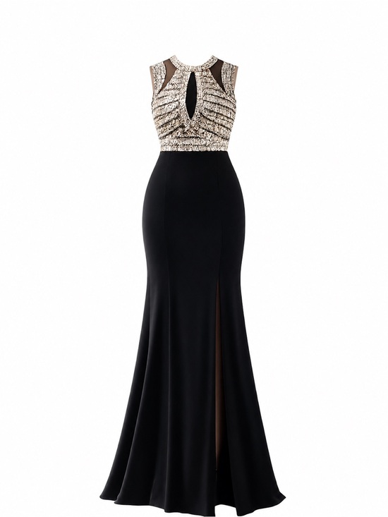 no brand | Dresses | Black Formal Gown With Gold And Silver Beading ...